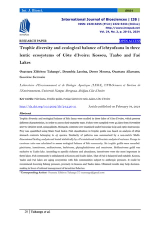 Trophic diversity and ecological balance of ichtyofauna in three lentic ...