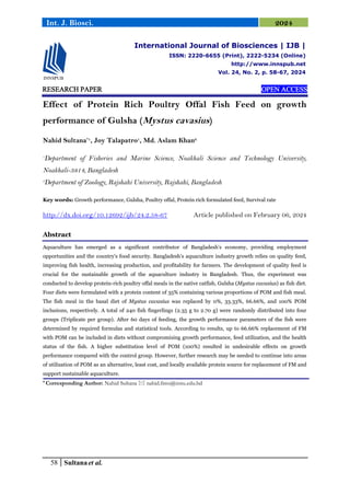 Effect of Protein Rich Poultry Offal Fish Feed on growth performance of ...