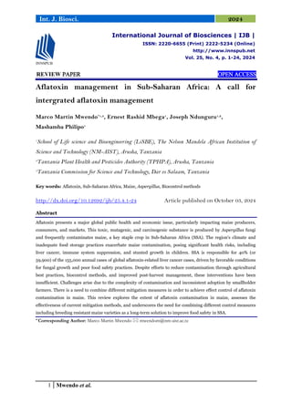 Aflatoxin management in Sub-Saharan Africa: A call for intergrated ...