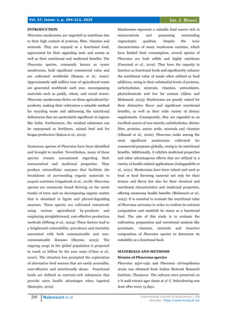 Cultivation and nutritional analysis of Pleurotus sp. from different ...