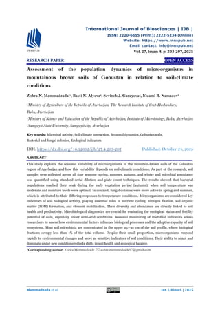 Assessment of the population dynamics of microorganisms in mountainous ...
