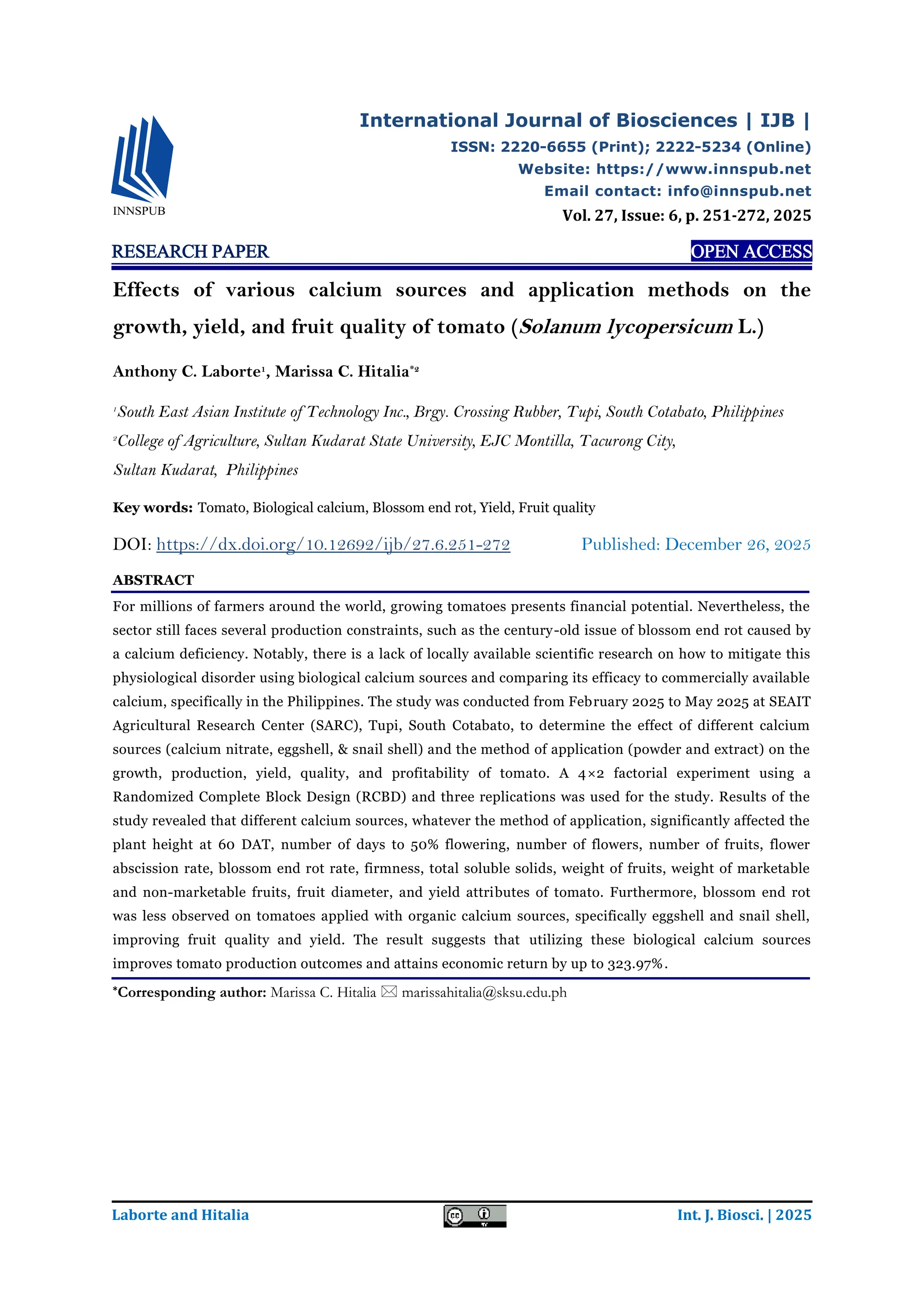 Effects of various calcium sources and application methods on the ...