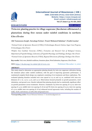 Twin-row planting practice in village sugarcane (Saccharum officinarum ...