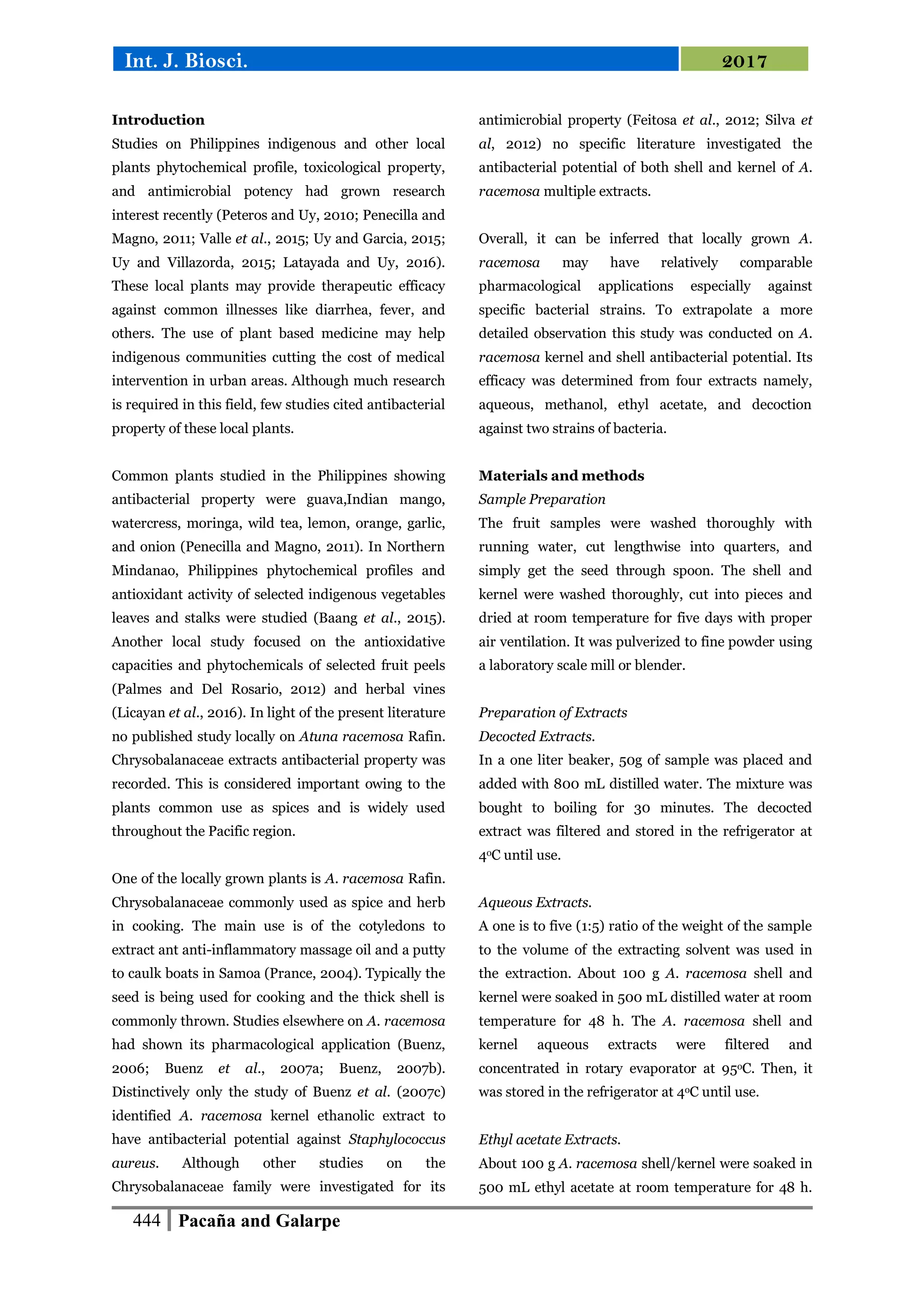 Antibacterial property of Atuna racemosa Rafin. Chrysobalanaceae shell ...
