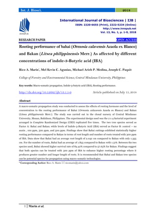 Rooting performance of bahai (Ormosia calavensis Azaola ex Blanco) and ...