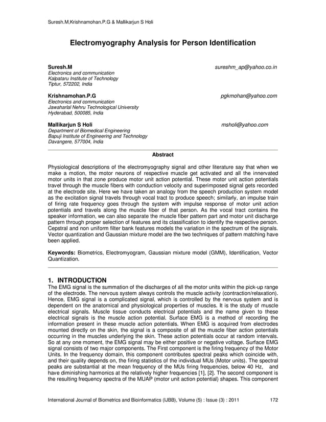 Electromyography Analysis for Person Identification | PDF