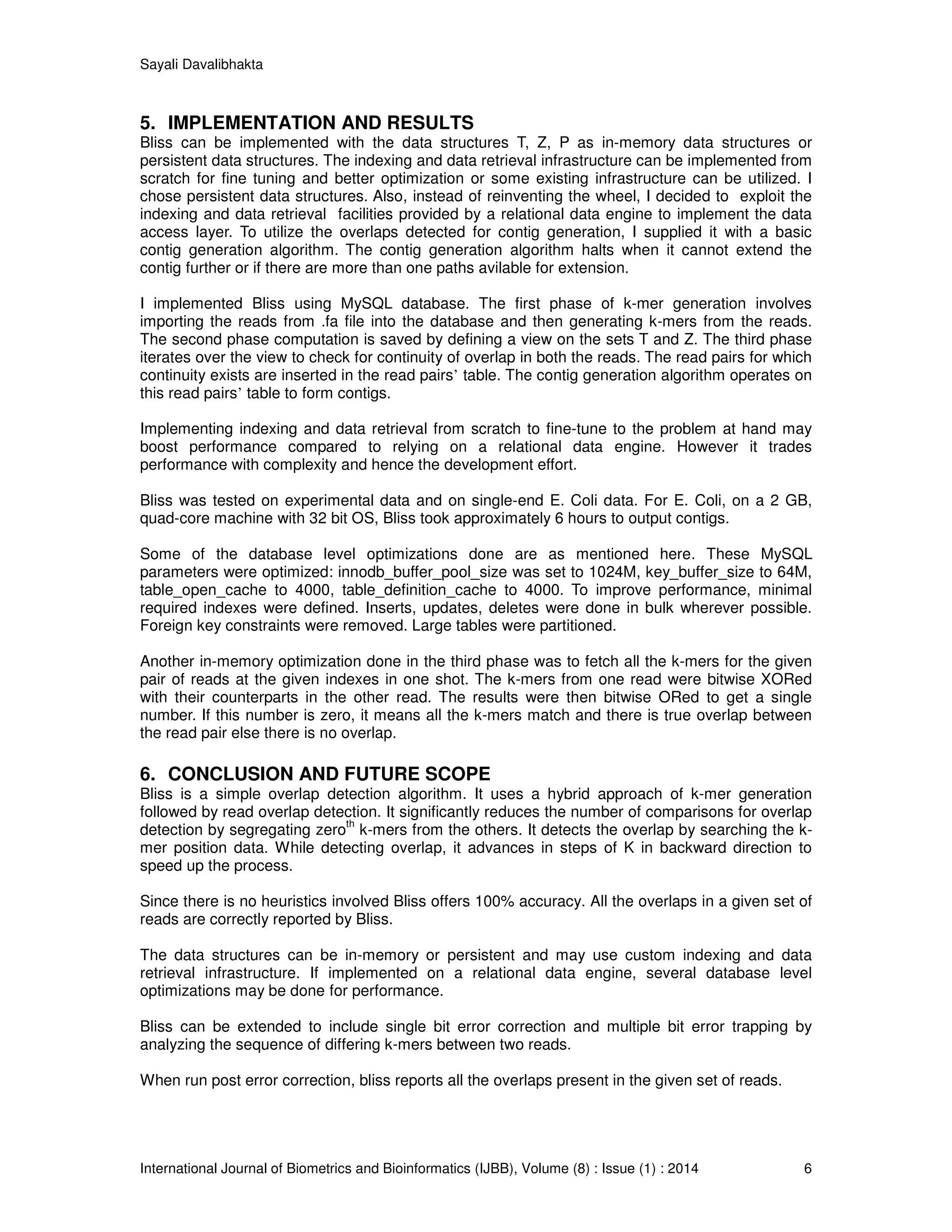 Bliss: A New Read Overlap Detection Algorithm | PDF