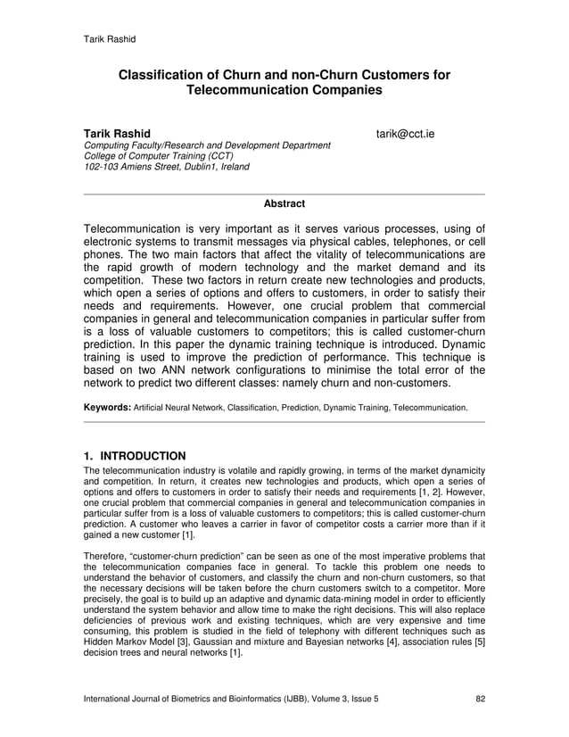Classification of Churn and non-Churn Customers in Telecommunication Companies | PDF