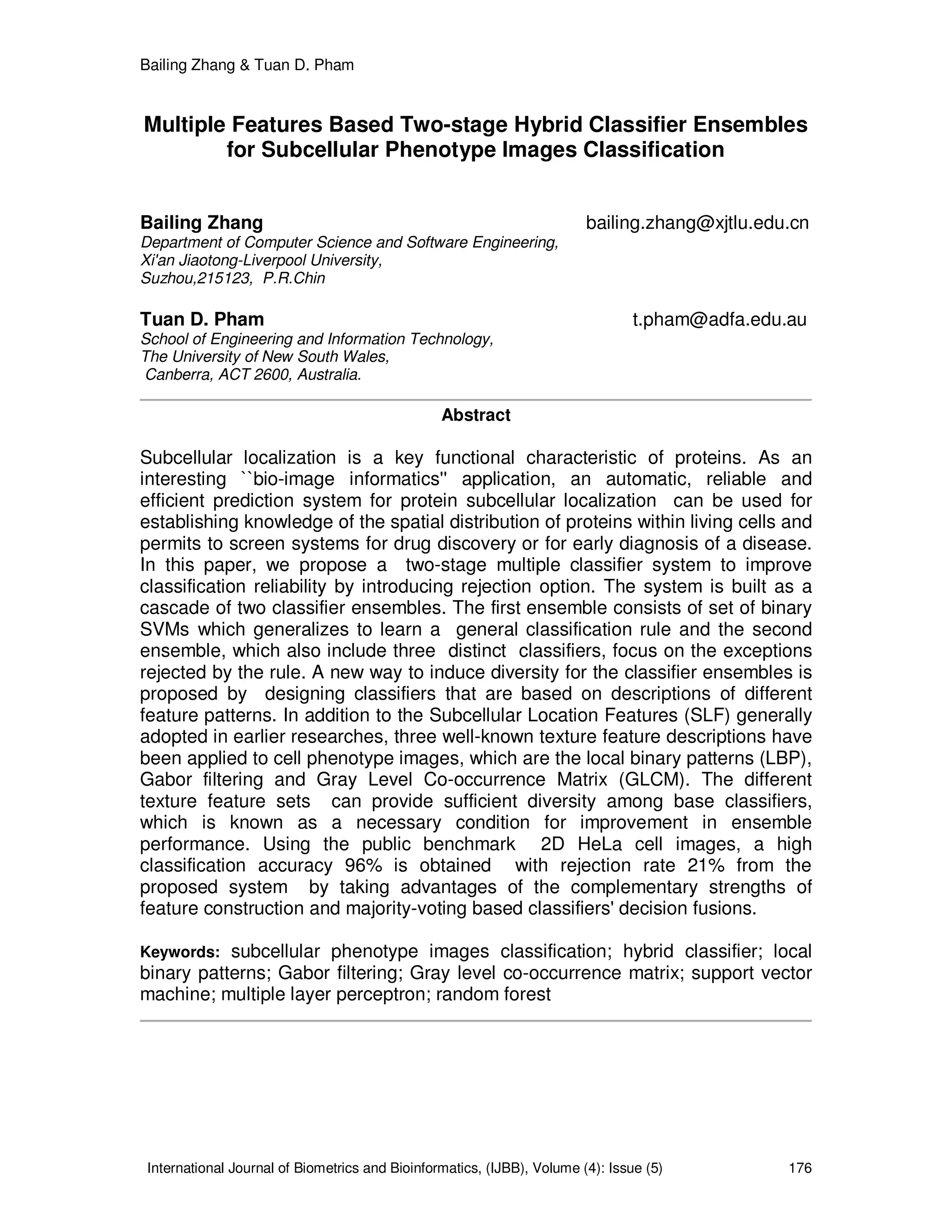 Multiple Features Based Two-stage Hybrid Classifier Ensembles for Subcellular Phenotype Images ...