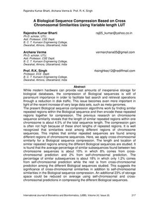 A Biological Sequence Compression Based on cross chromosomal similarities using Variable length ...