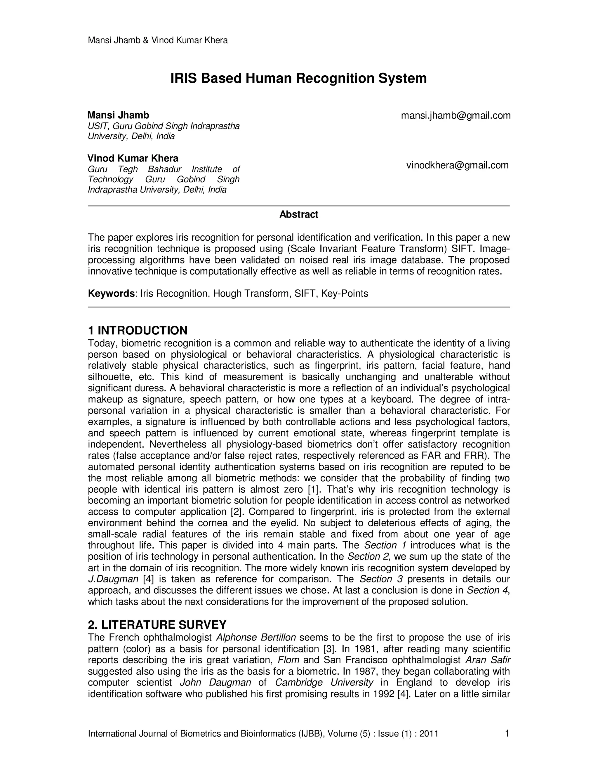 Iris Based Human Recognition System Pdf