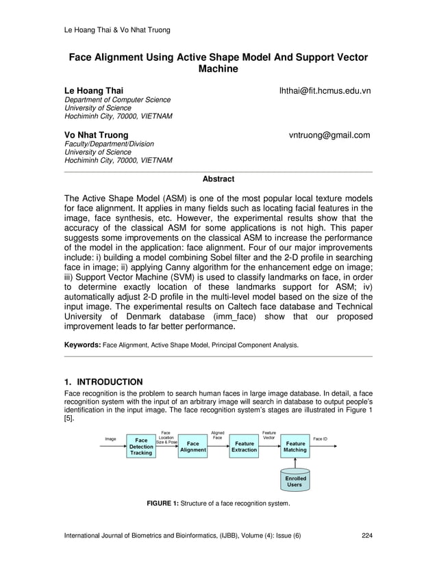 Face Alignment Using Active Shape Model And Support Vector Machine | PDF