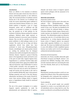Studies on phytochemicals, antibacterial efficacy and antioxidant potency of Capparis sepiaria ...