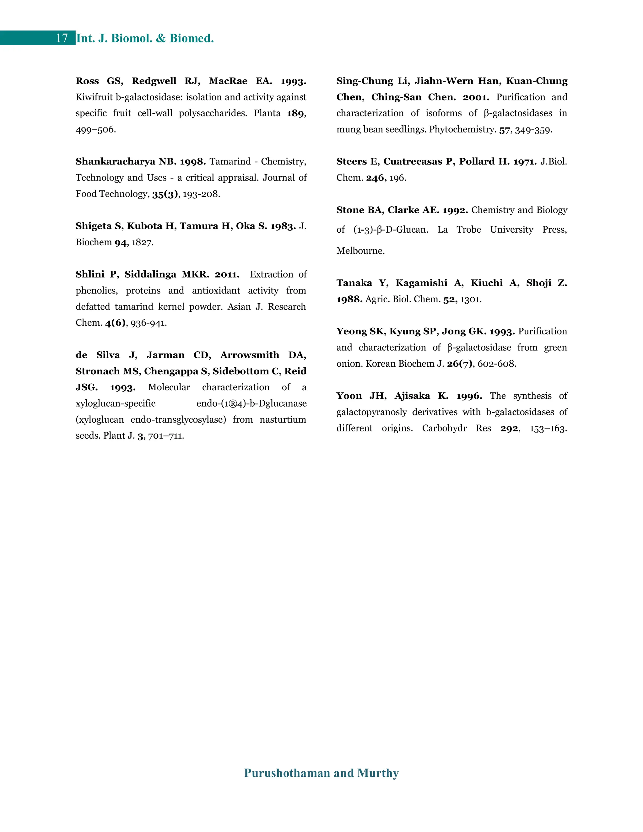 Extraction of β-galactosidase and β-glucosidase from the seeds of ...