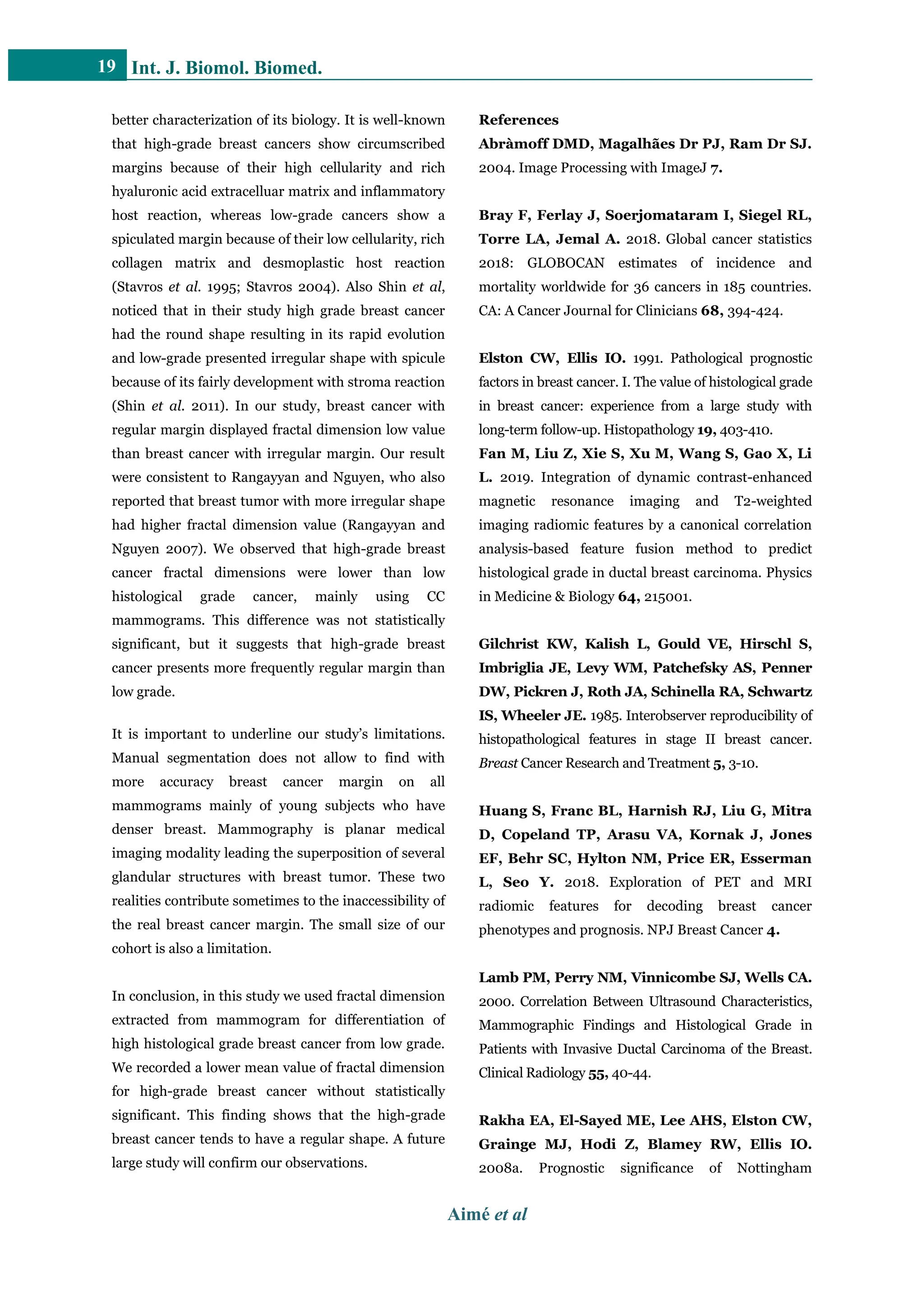 High histological grade breast cancer morphological evaluation on ...