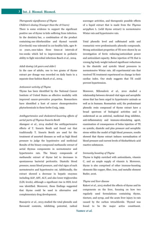 A review on health effects of Thyme (Thymus vulgaris) on human ...