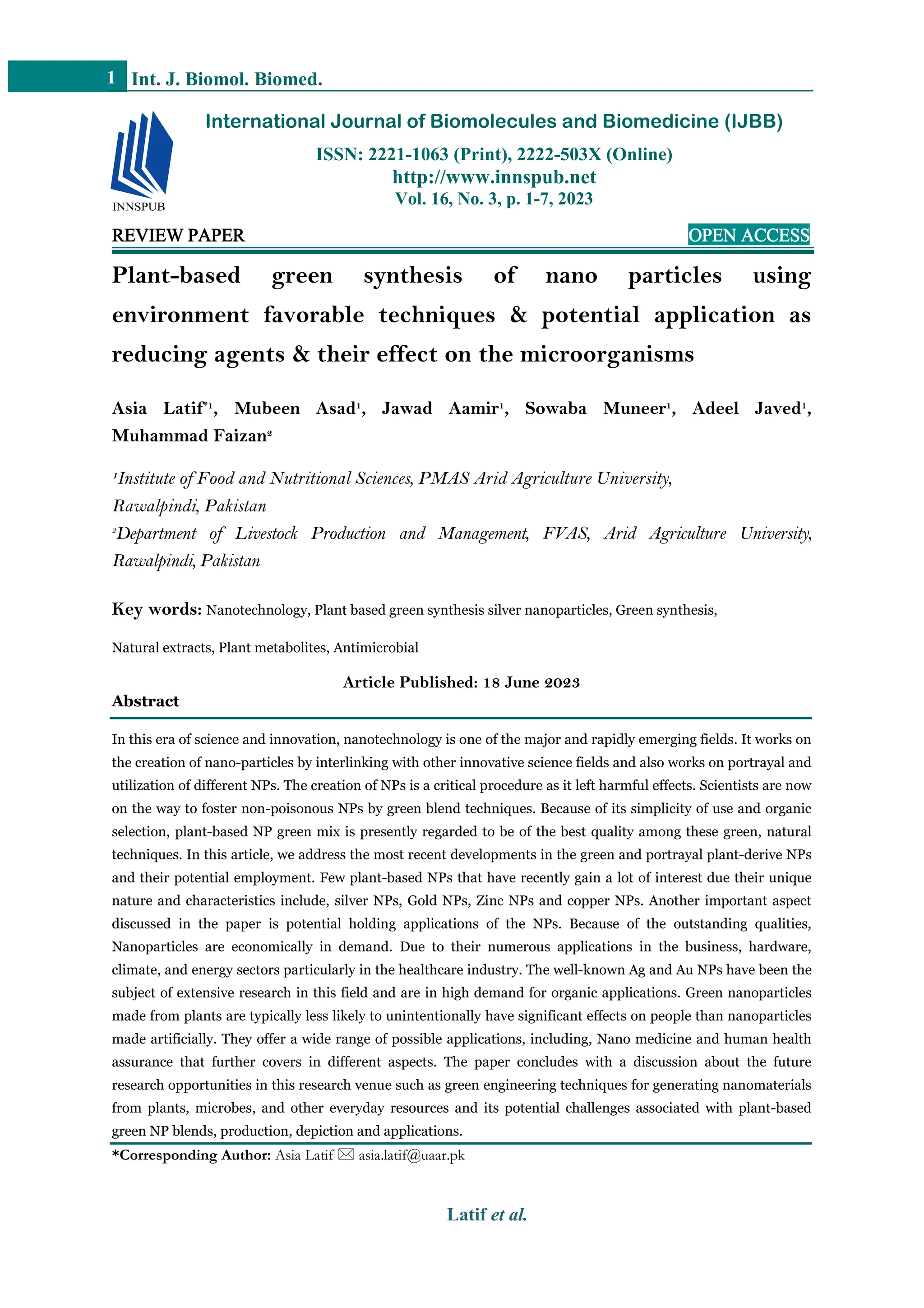 Plant-based green synthesis of nano particles using environment ...