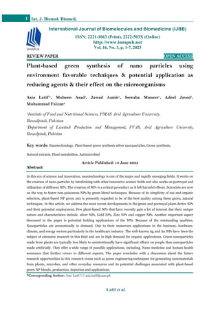 Plant-based green synthesis of nano particles using environment ...