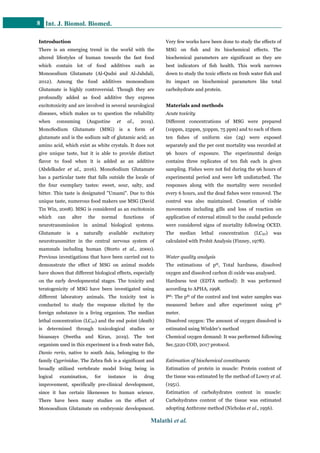 The excitotoxic effect of monosodium glutamate on Zebra Fish (Danio rerio) | PDF