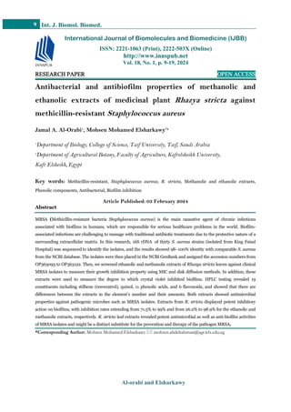 Antibacterial and antibiofilm properties of methanolic and ethanolic extracts of medicinal plant ...