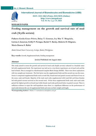 Feeding management on the growth and survival rate of mud crab (Scylla serrata) | PDF