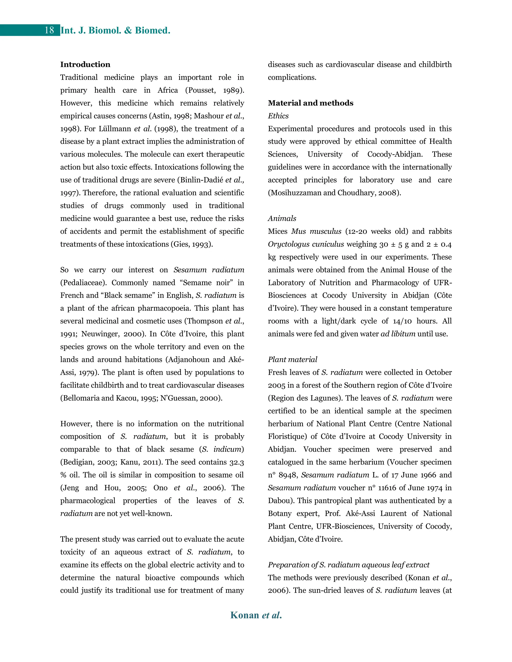 Acute toxicity study and effects of sesame (Sesamum radiatum) aqueous leaf extract on rabbit’s ...