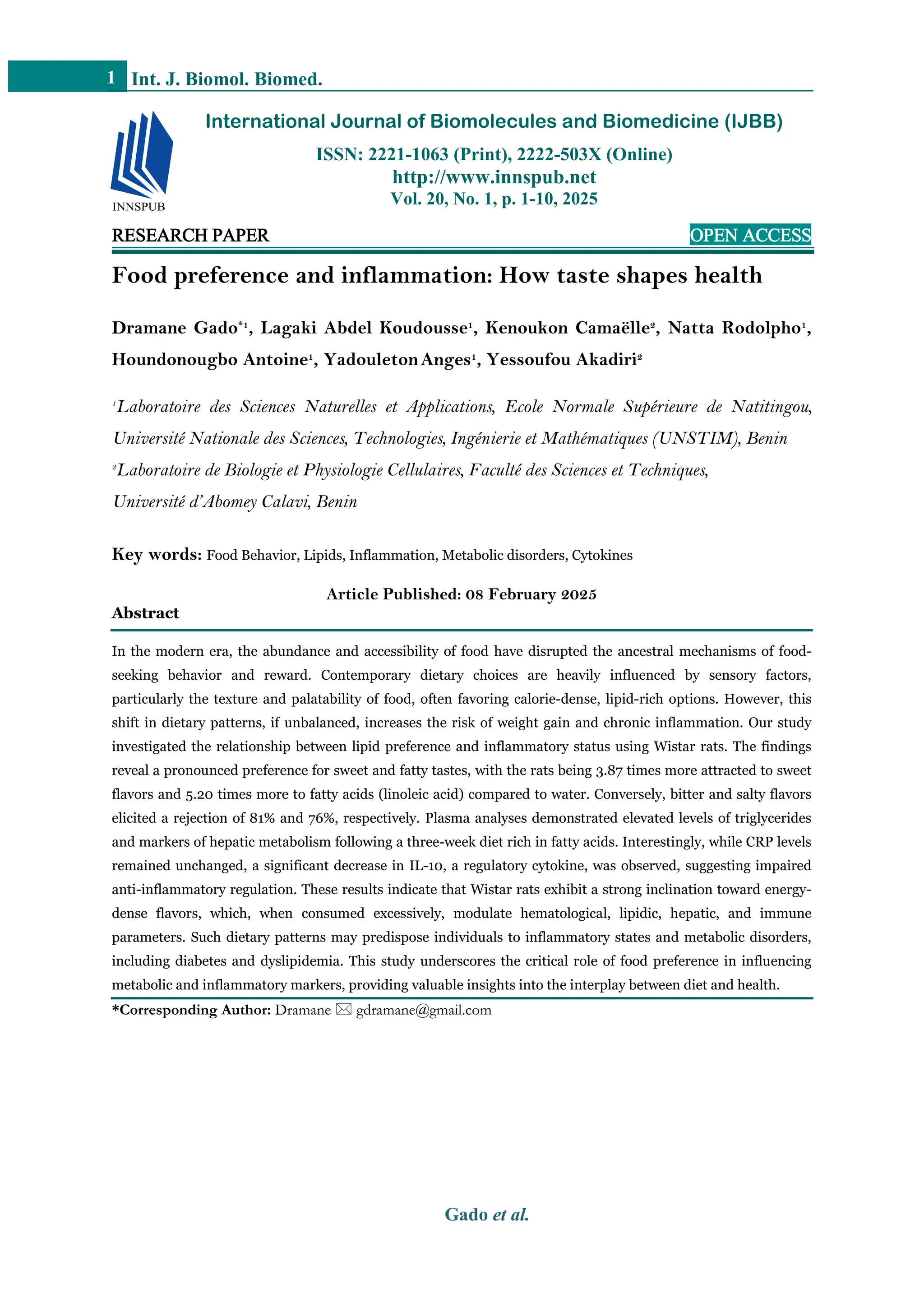 Food preference and inflammation: How taste shapes health | PDF