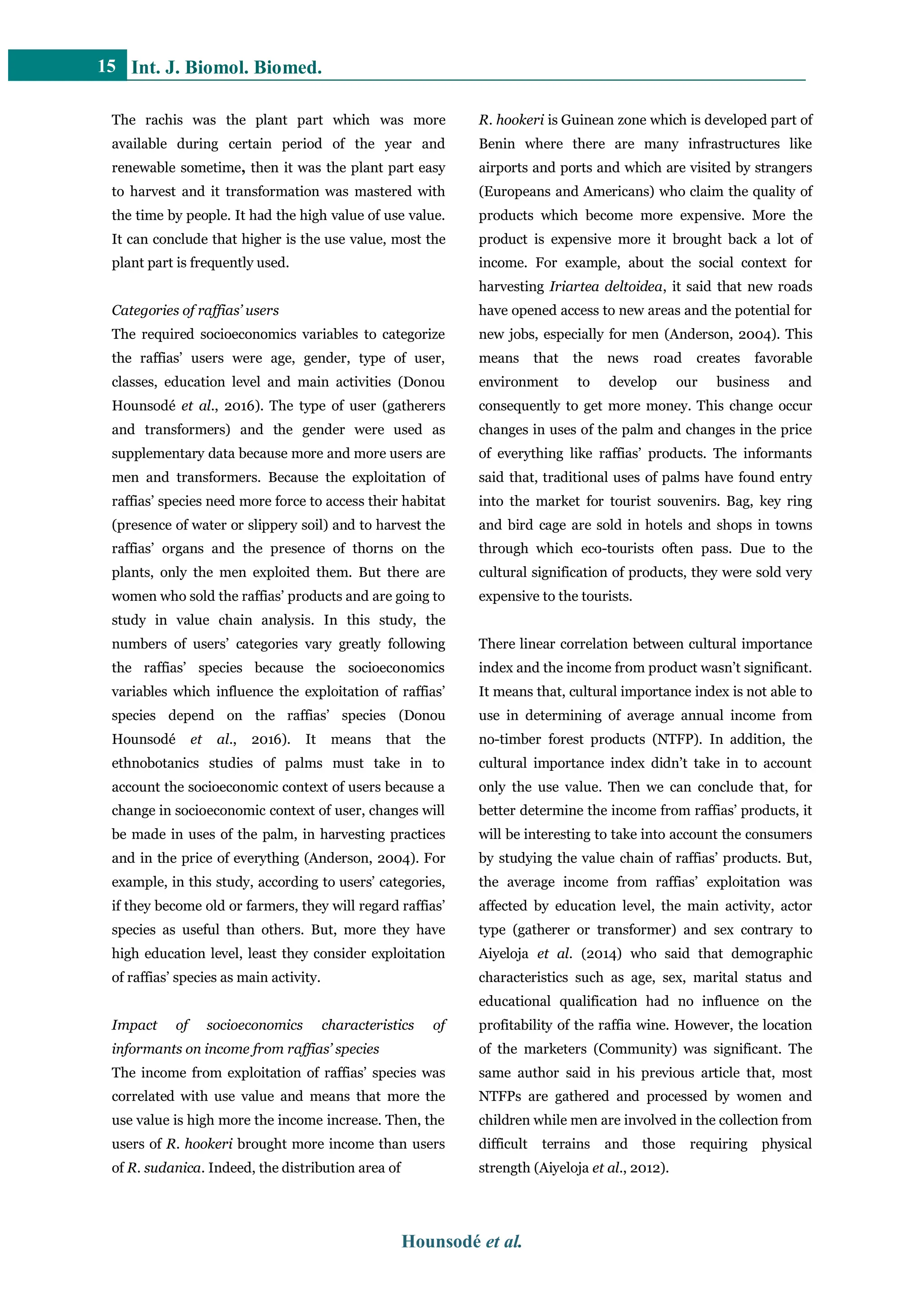 Use of Raffias’ species (Raphia spp.) and its impact on socioeconomic ...