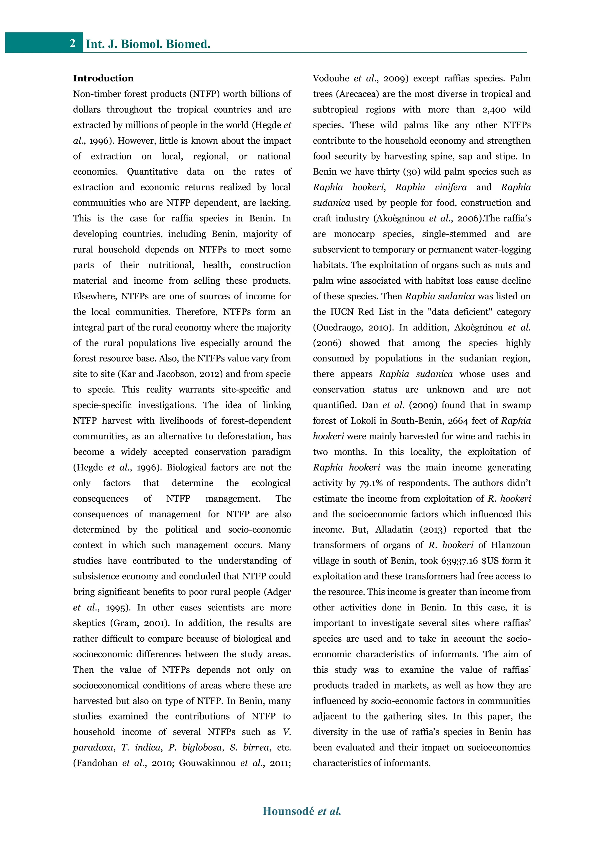 Use of Raffias’ species (Raphia spp.) and its impact on socioeconomic characteristics of ...