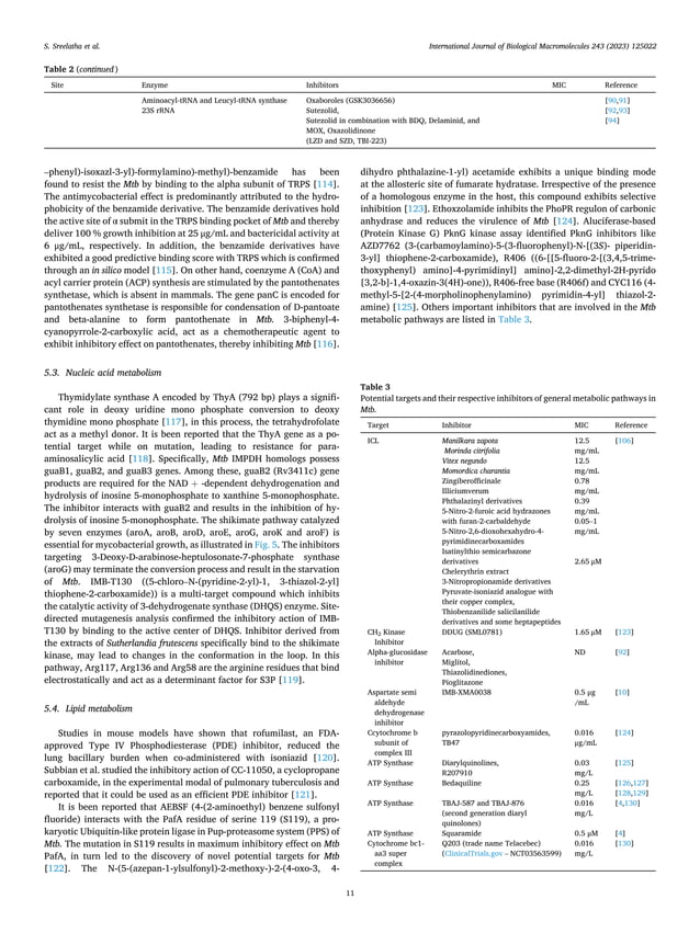 Protein targets in Mycobacterium tuberculosis and their inhibitors for ...