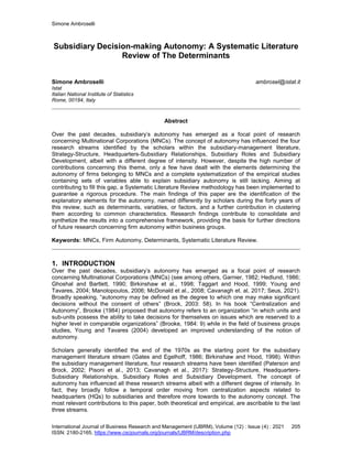 Subsidiary Decision-making Autonomy: A Systematic Literature Review of The Determinants | PDF ...