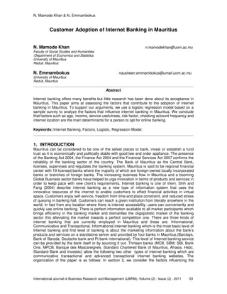 Customer Adoption of Internet Banking in Mauritius | PDF
