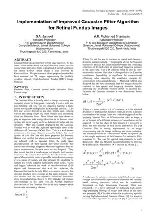 IMPLEMENTATION OF IMPROVED GAUSSIAN FILTER ALGORITHM FOR RETINAL FUNDUS IMAGES | PDF