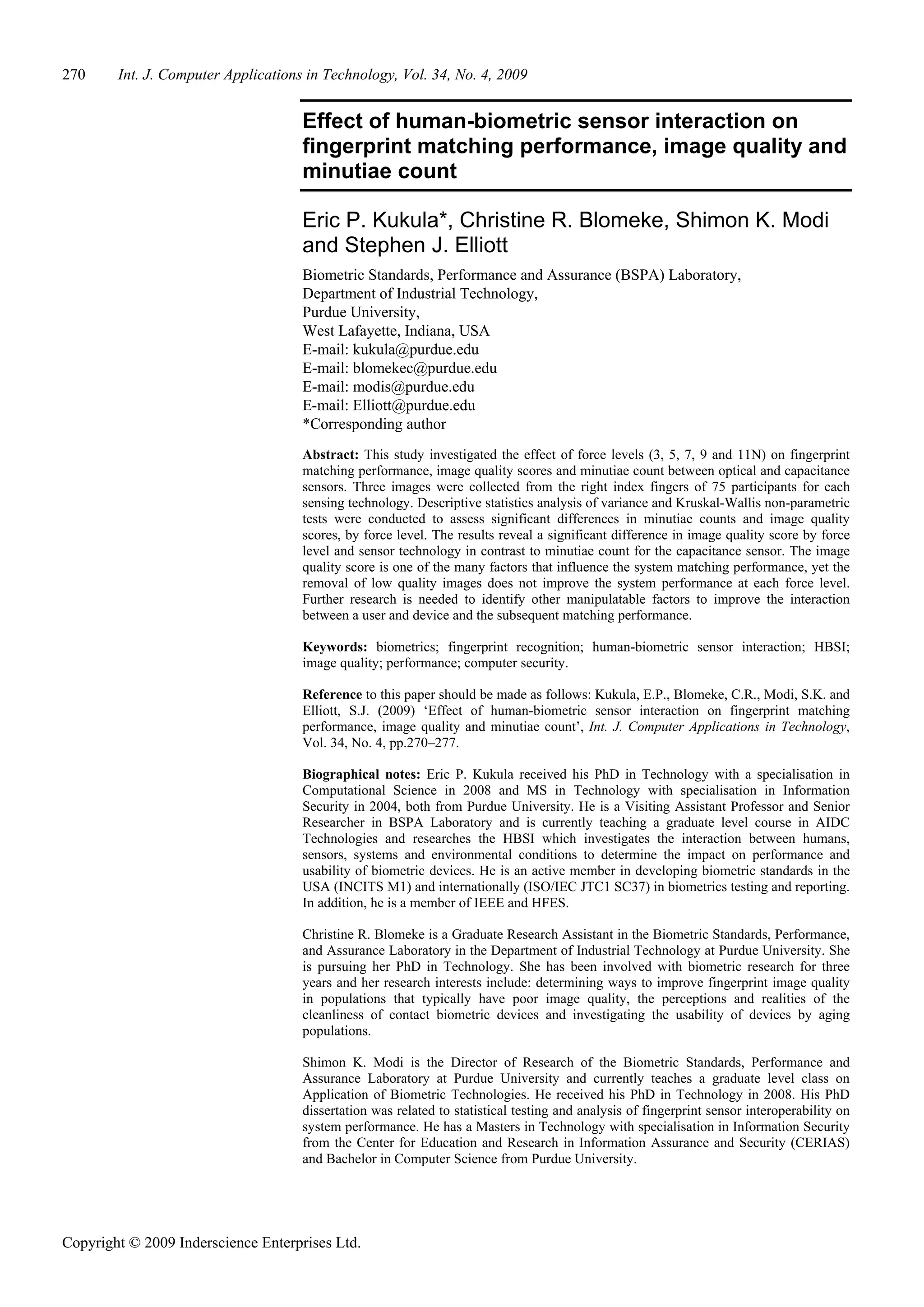 2009 Effect Of Human Biometric Sensor Interaction On Fingerprint