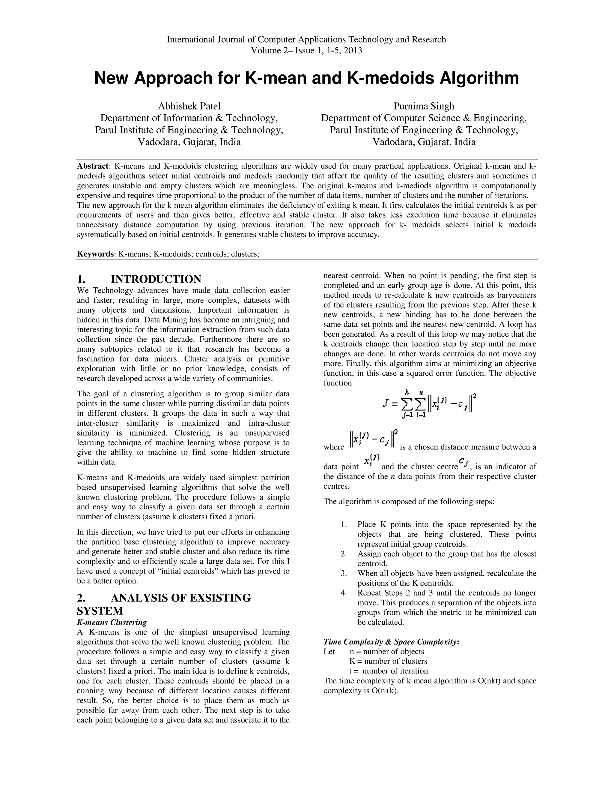 New Approach for K-mean and K-medoids Algorithm | PDF