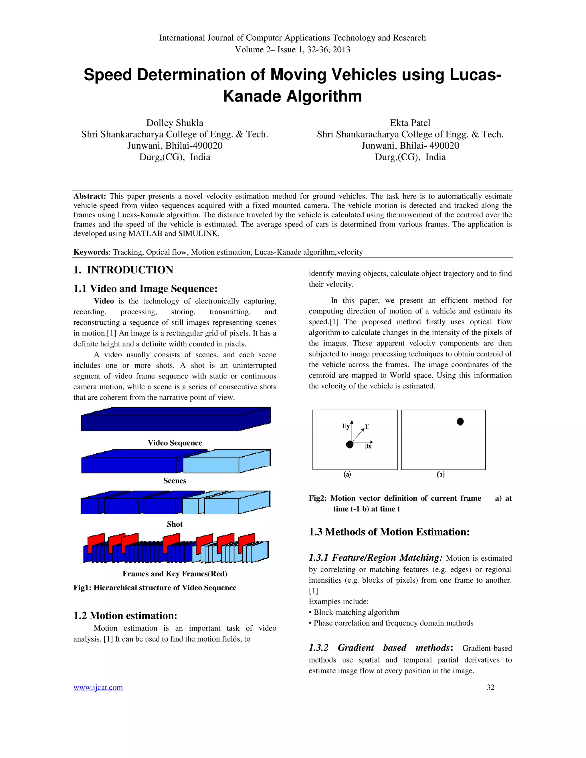 Speed Determination of Moving Vehicles using Lucas- Kanade Algorithm | PDF