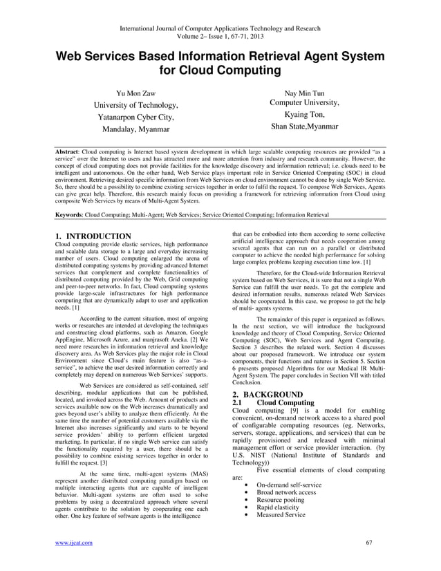 Web Services Based Information Retrieval Agent System for Cloud Computing | PDF