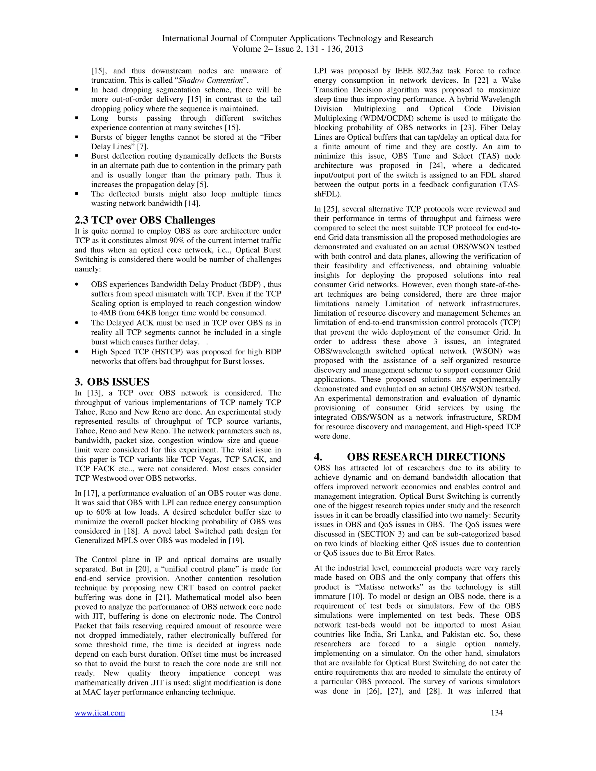 Challenges, Issues and Research directions in Optical Burst Switching | PDF | Computer ...