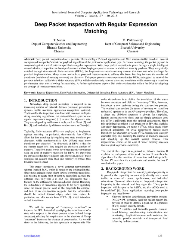 Deep Packet Inspection with Regular Expression Matching | PDF