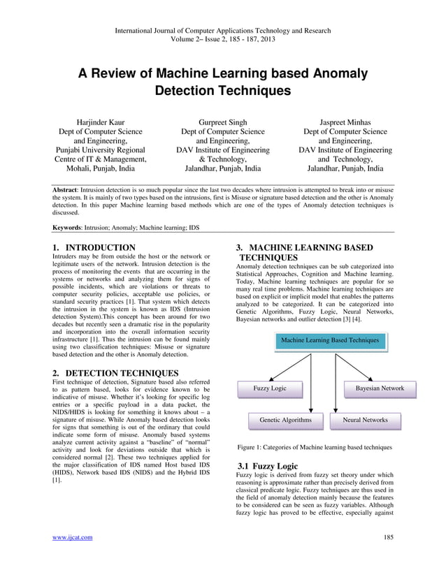 A Review of Machine Learning based Anomaly Detection Techniques | PDF