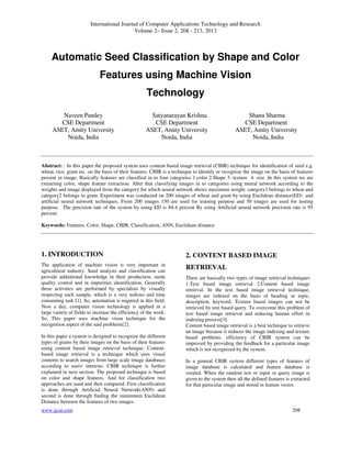 Automatic Seed Classification by Shape and Color Features using Machine Vision Technology | PDF