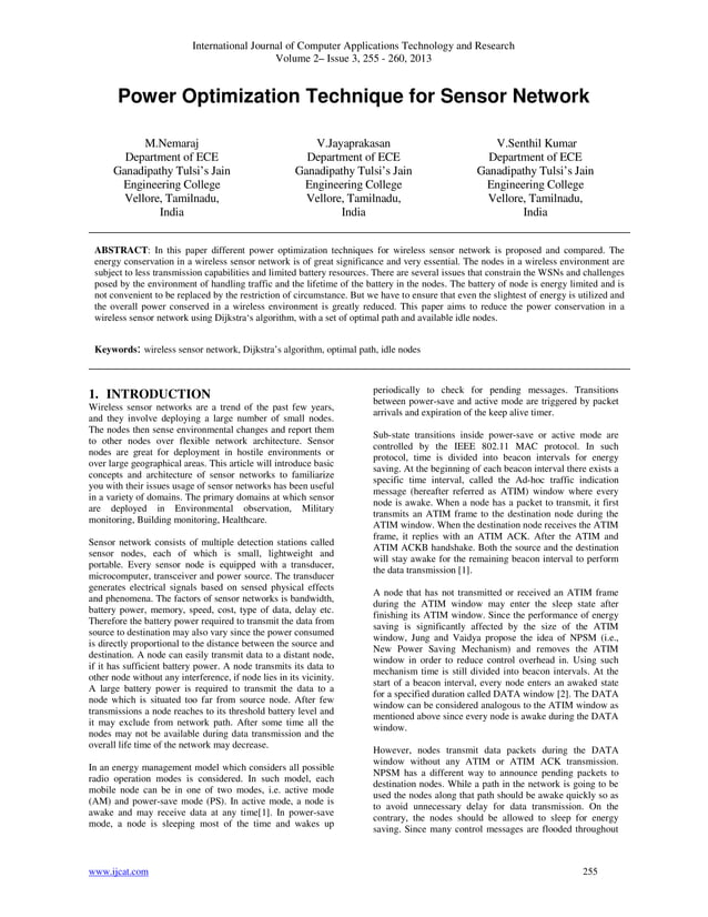Power Optimization Technique For Sensor Network Pdf