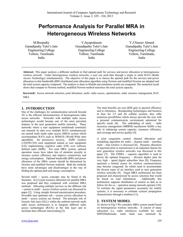 Performance Analysis for Parallel MRA in Heterogeneous Wireless Networks | PDF