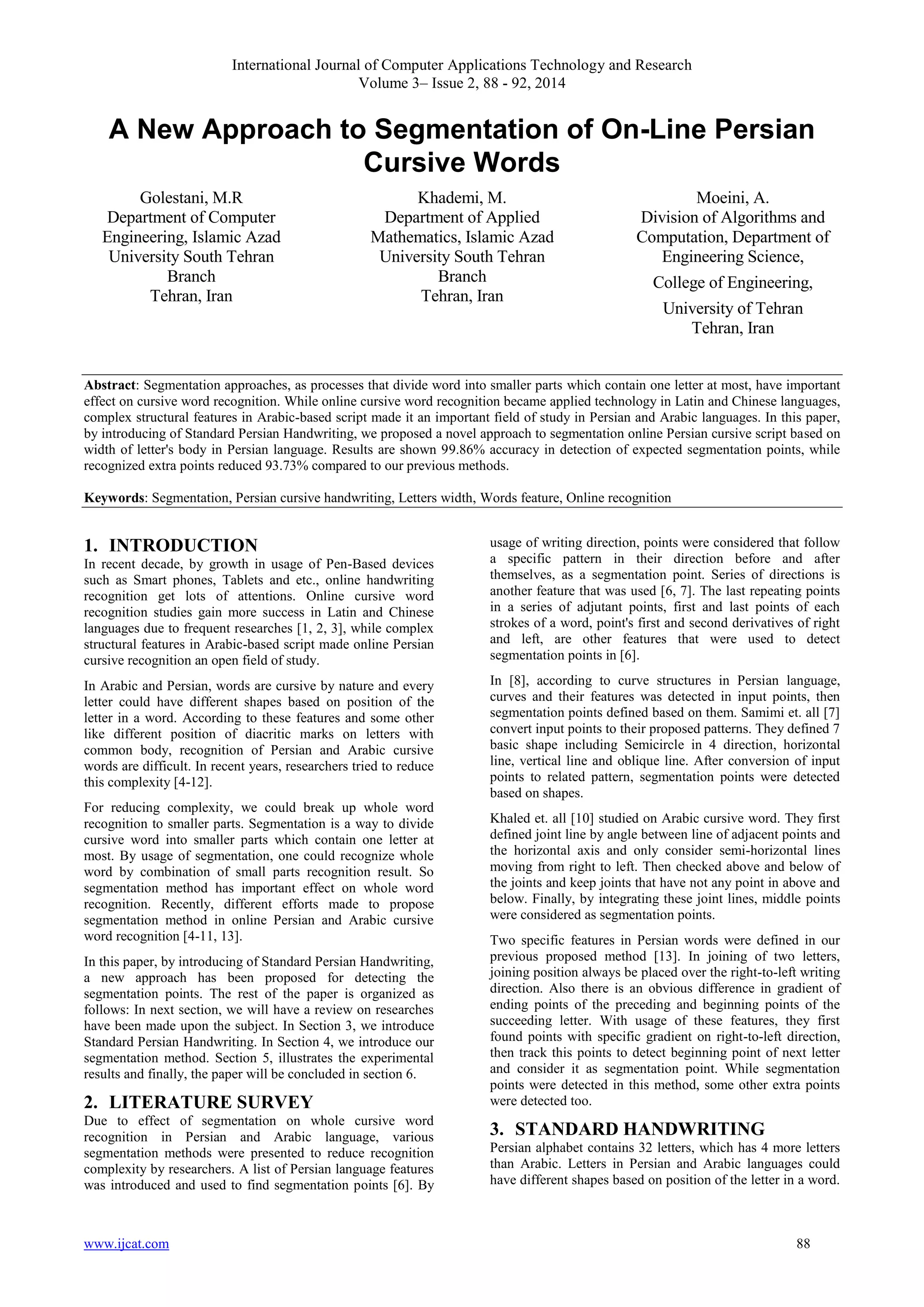 A New Approach to Segmentation of On-Line Persian Cursive Words | PDF