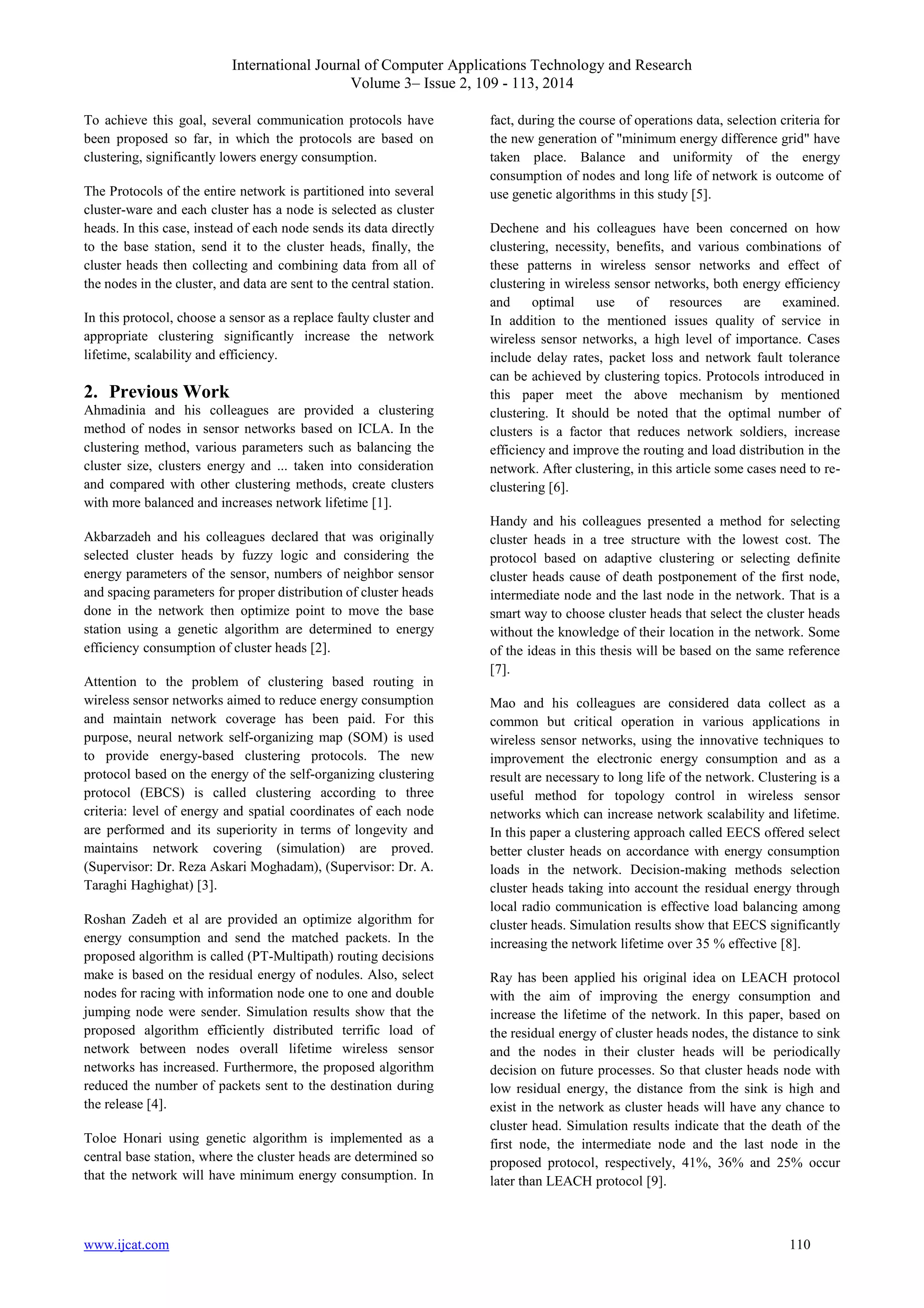 A New Method for Reducing Energy Consumption in Wireless Sensor Networks using Fuzzy Clustering ...