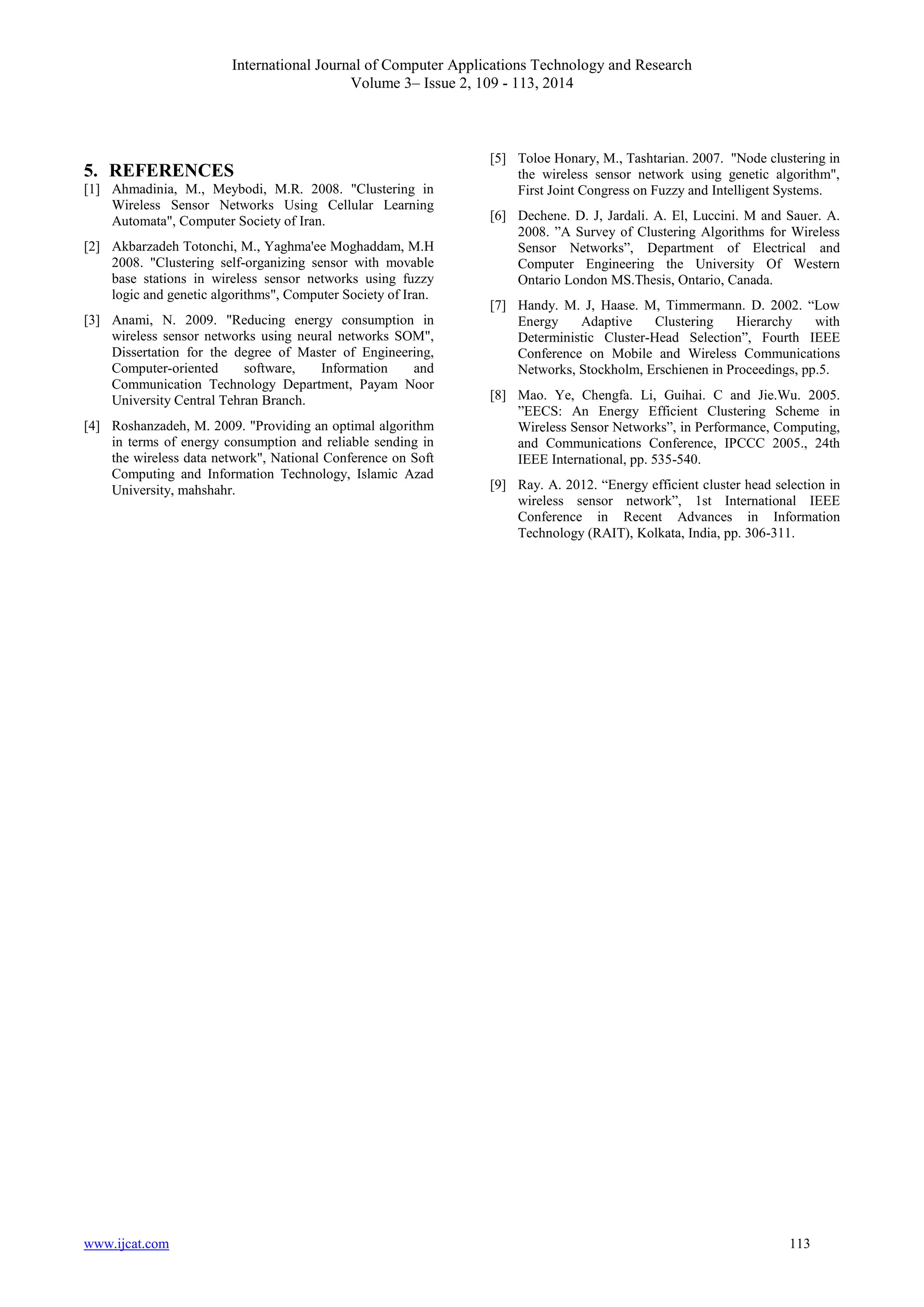 A New Method for Reducing Energy Consumption in Wireless Sensor Networks using Fuzzy Clustering ...