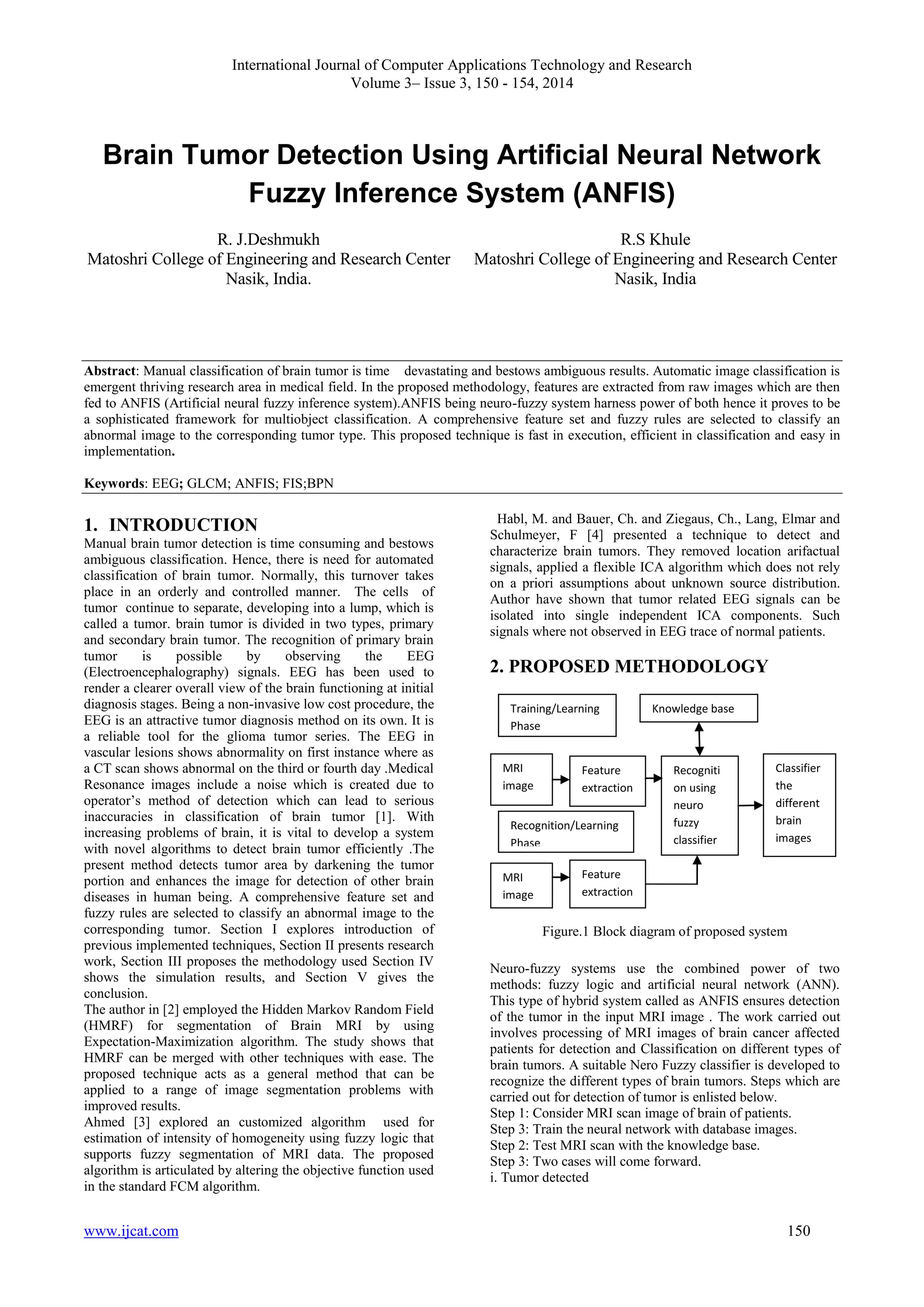 Brain Tumor Detection Using Artificial Neural Network Fuzzy Inference System (ANFIS) | PDF