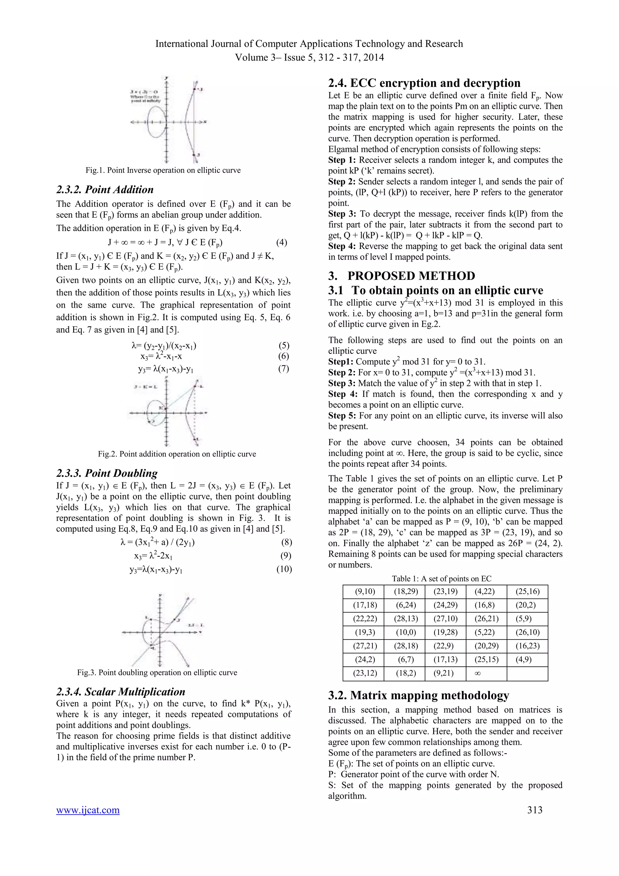 Ijcatr03051008Implementation of Matrix based Mapping Method Using Elliptic Curve Cryptography | PDF