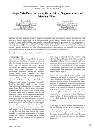 Finger Vein Detection using Gabor Filter, Segmentation and Matched Filter | PDF