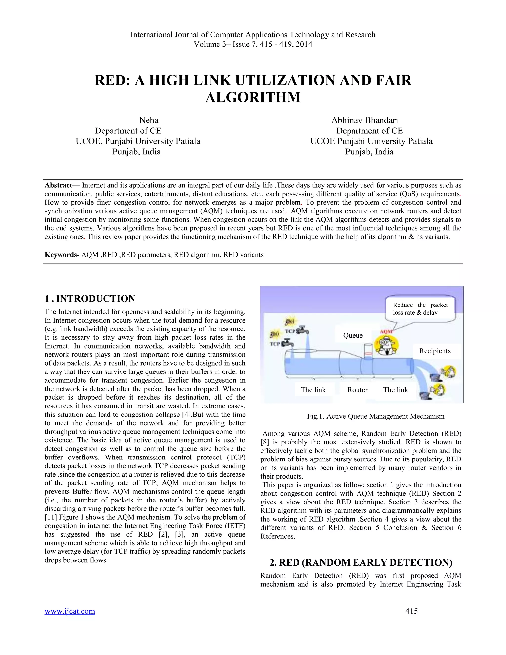 RED: A HIGH LINK UTILIZATION AND FAIR ALGORITHM | PDF | Computer Networking | Computing